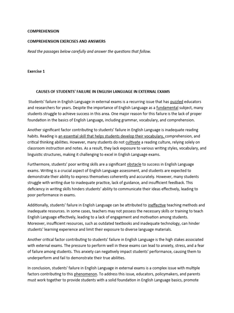 COMPREHENSION-WPS Office | PDF | Reading Comprehension | English Language