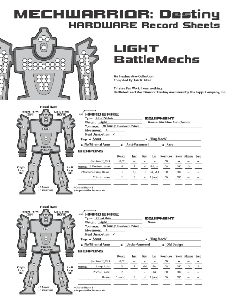 MW-Destiny Record Sheets - Light Mechs | PDF