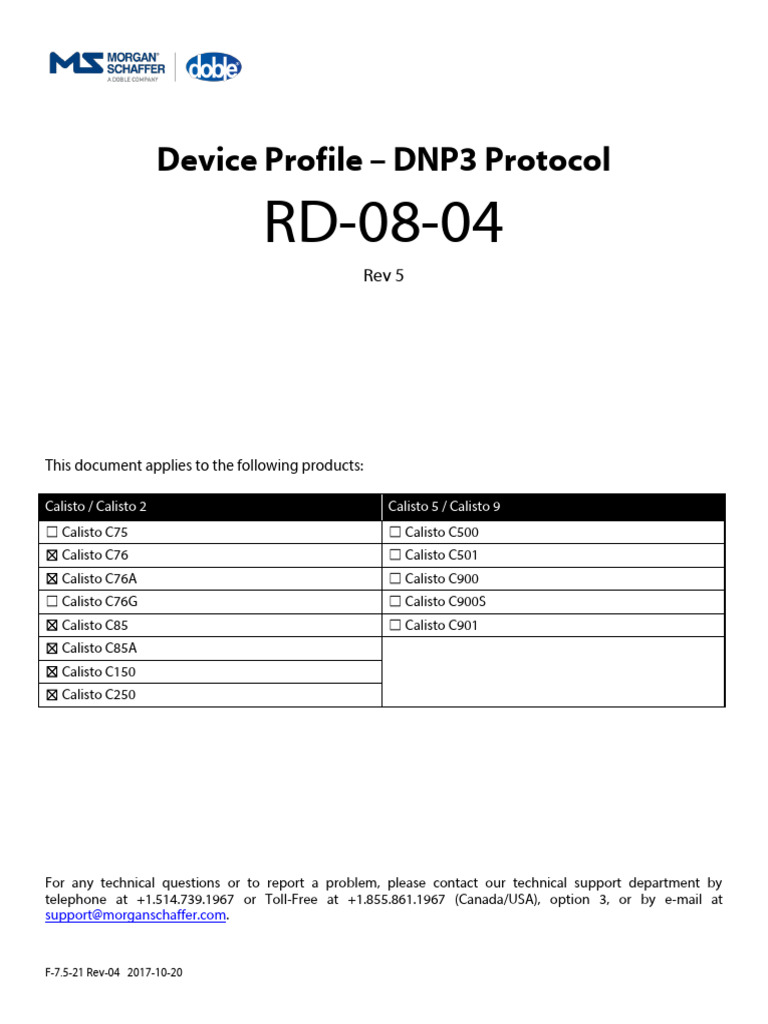 RD0804 Device Profile DNP3 Protocol Calisto Calisto 2 Rev5 2017111316... | PDF | Port (Computer ...