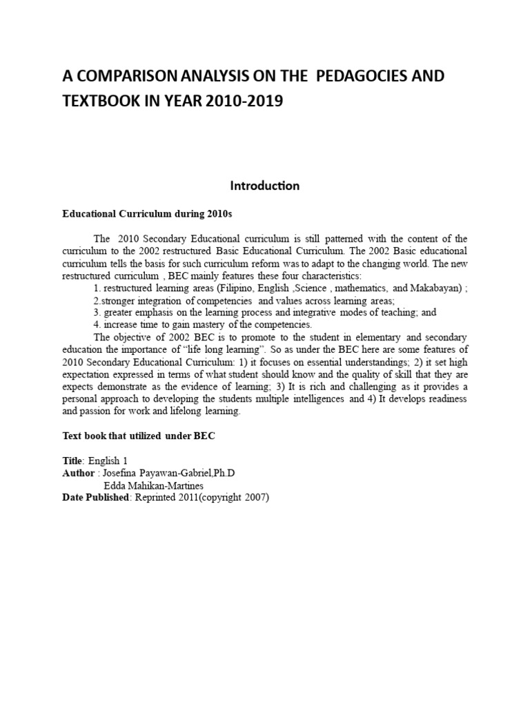 Comparative Analysis On Textbook and Pedagogies in 2010s | PDF | Curriculum | Learning