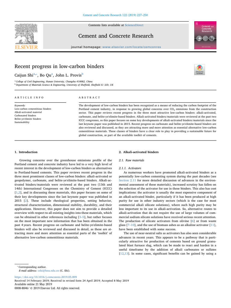 Recent Progress in Low-Carbon Binders | Download Free PDF | Cement ...