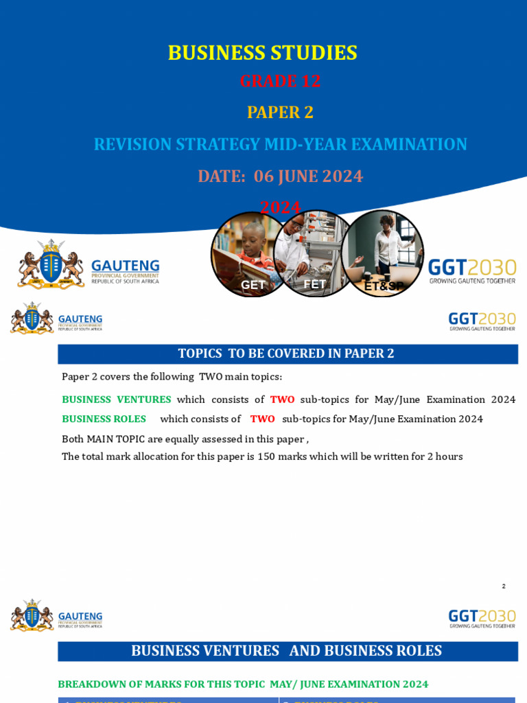 Paper 2 Business Studies Grade 12 Mid-Year Examination Revision Strategy 2024 | PDF | Business ...