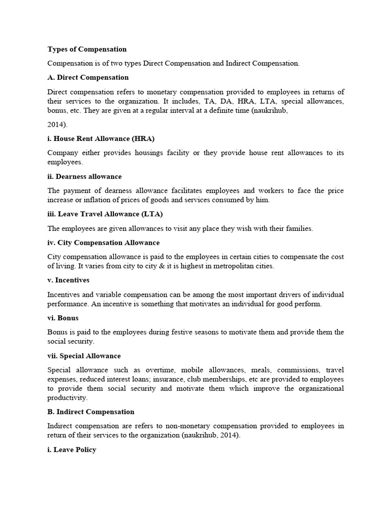 Types of Compensation | Download Free PDF | Incentive | Employment