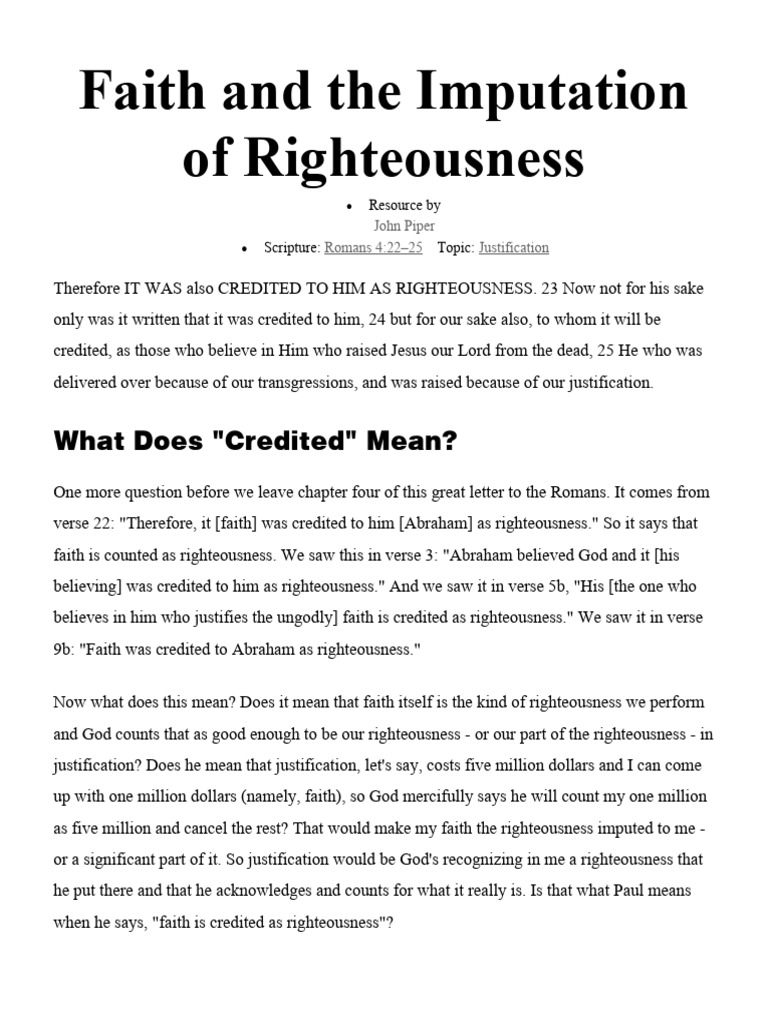 Faith and The Imputation of Righteousness | PDF | Justification ...