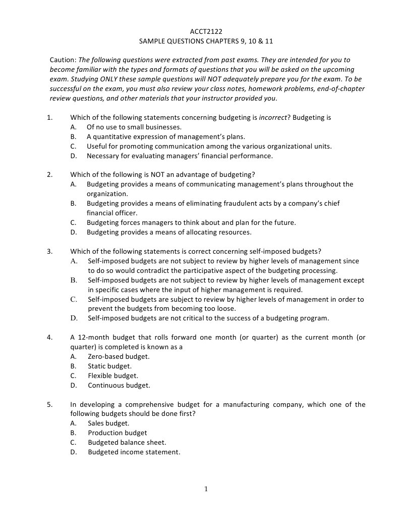 Budgeting Sample Questions | PDF