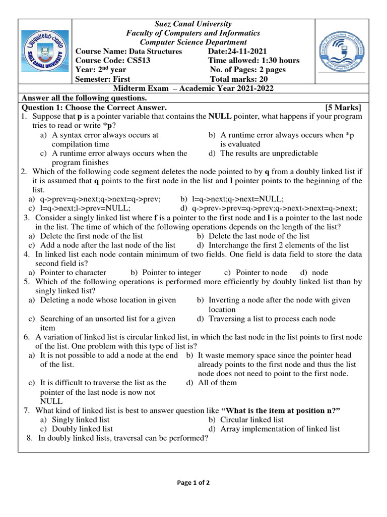 Mid 2021-2022 | PDF | Pointer (Computer Programming) | Computer Data