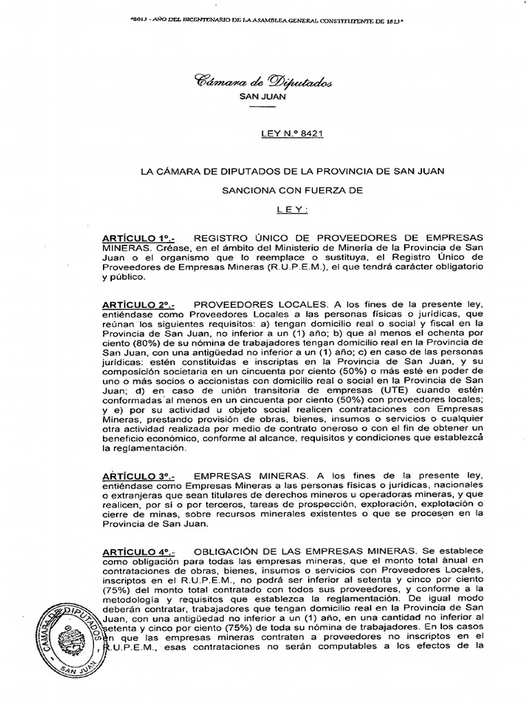 LP 8421 2013 | PDF | Minería | Gobierno