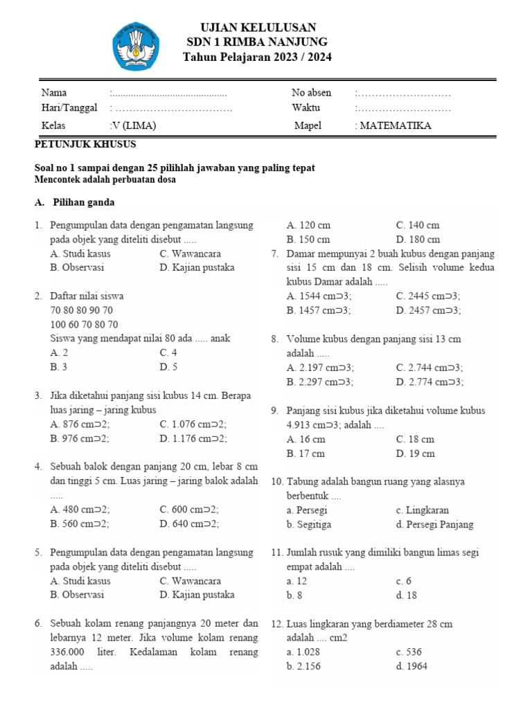 Contoh Soal Kelas 5 Matematika | PDF