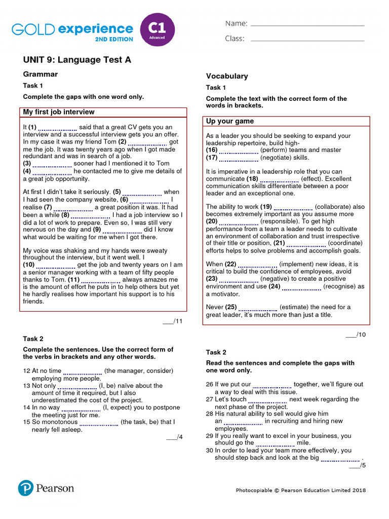 Gold Exp C1 Unit 9 Language Test A | PDF | Applied Psychology | Social ...