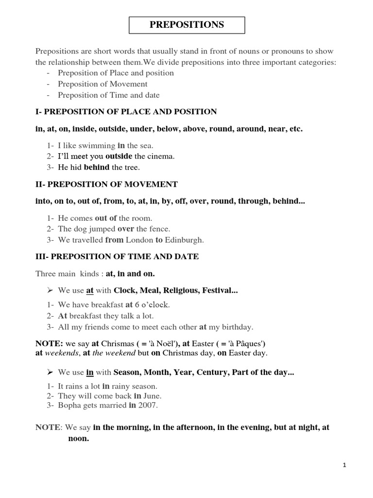 Prepositions-Cours 1 2023 | PDF | Preposition And Postposition | Morphology