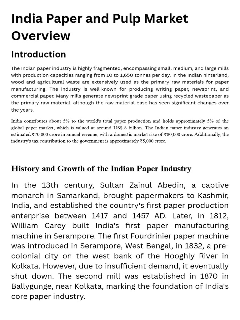 Indian Pulp and Paper Industry Overview | PDF | Paper | Newsprint