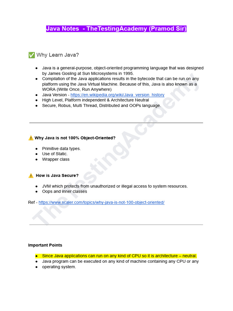 661120d04ec9a 1712398544 Java-Notes | PDF | Java (Programming Language ...