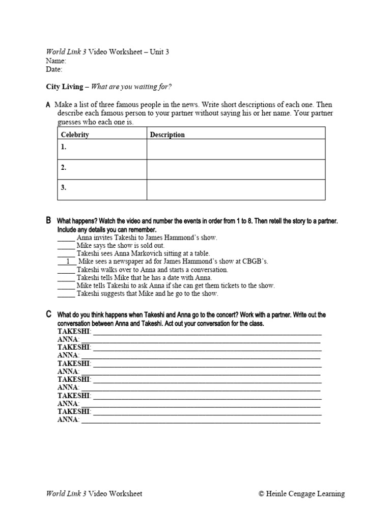 Wl3e Level03 U03 CL Video Worksheet | PDF | Games & Activities | Home & Garden