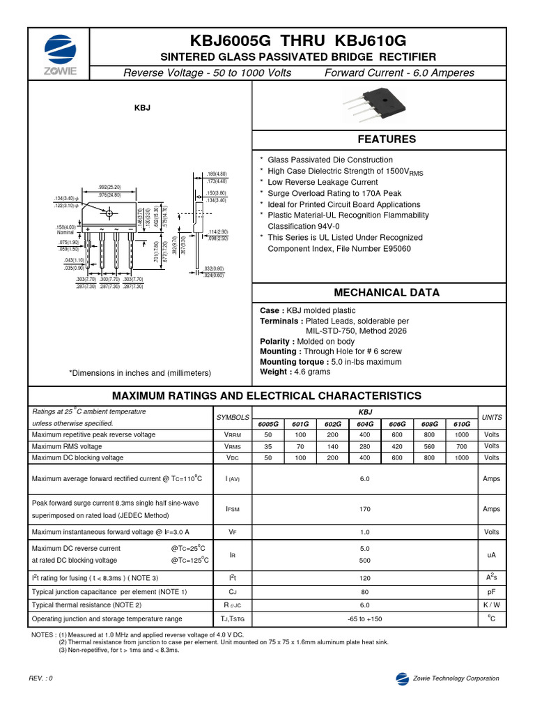 KBJ606G | Download Free PDF | Rectifier | Voltage