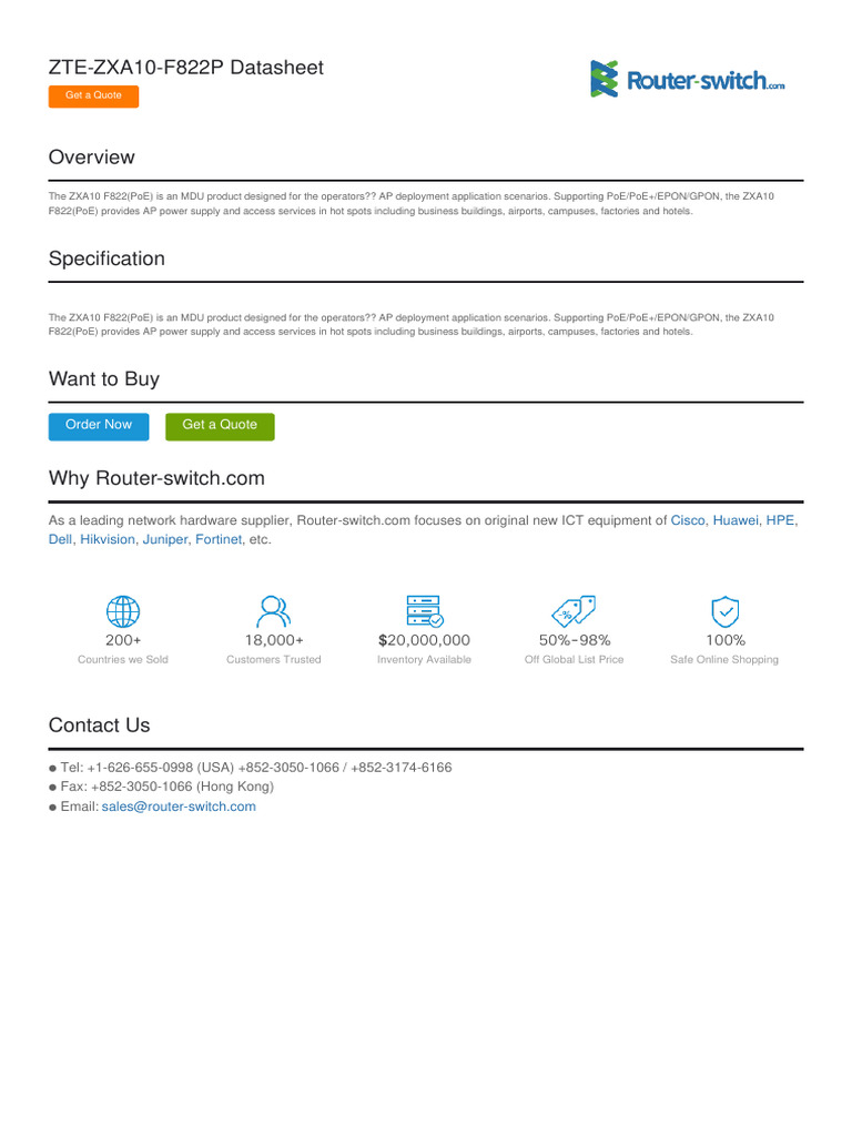 ZTE ZXA10 F822 PoE MDU Datasheet | PDF | Computers