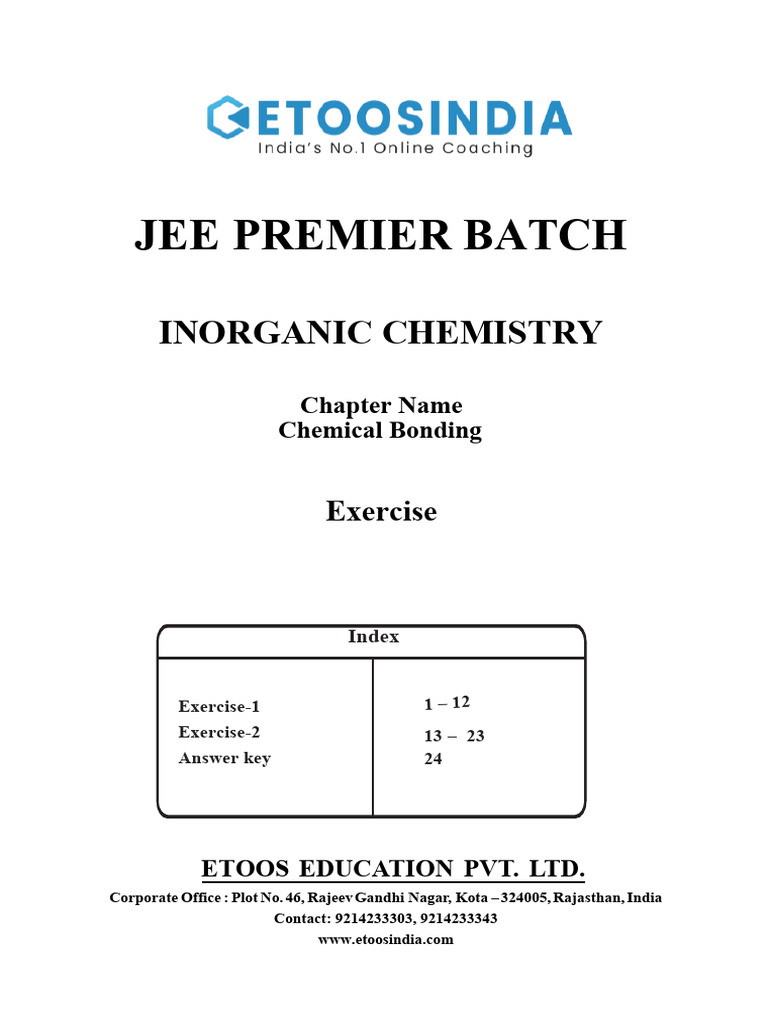 Chemical Bonding - Sheet - Chemistry - JEE 12th Premier Batch - JH Sir ...