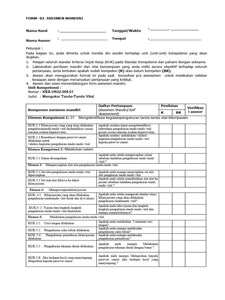 FORM-02 Asesmen Mandiri Mengukur TTV | PDF