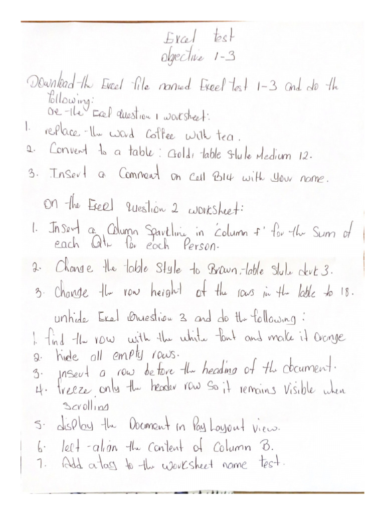 Excel Test 1-3 New | PDF