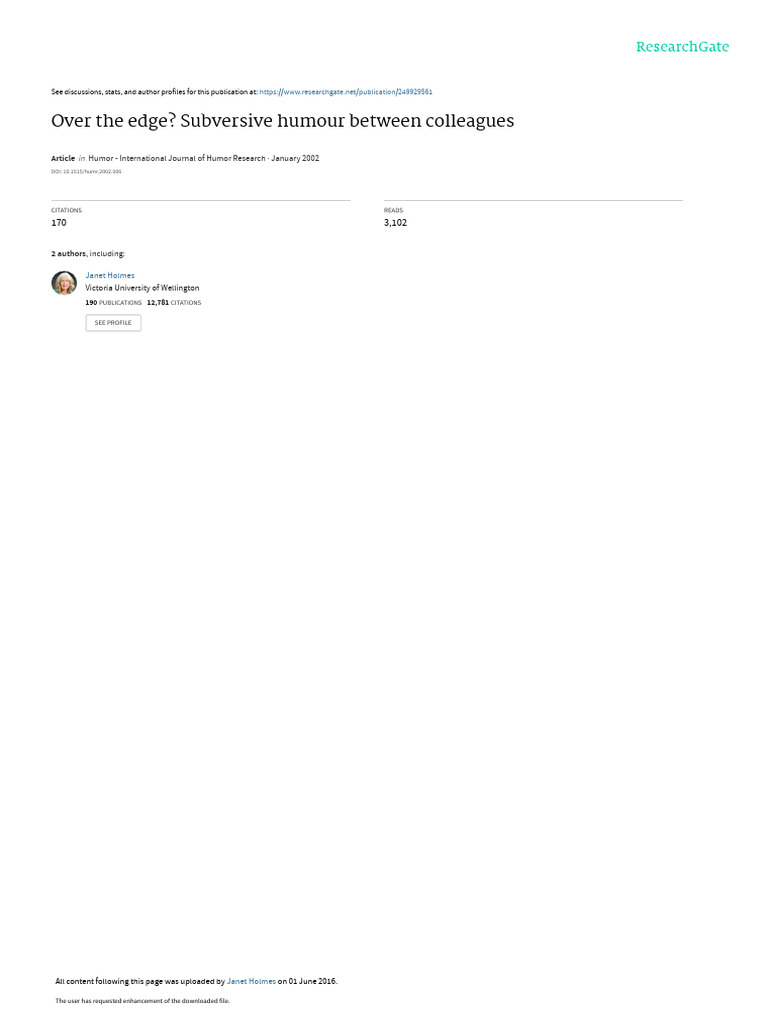 Holmes y Marra (2002) Over The Edge Subversive Humor Between Colleagues ...