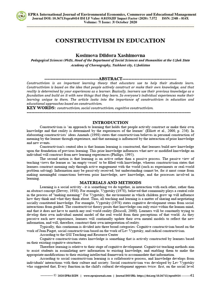 Constructivism in Education | PDF | Constructivism (Philosophy Of Education) | Cognition