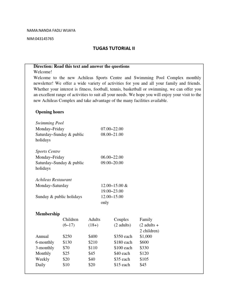 TUGAS TUTORIAL II Basic Reading | PDF | Physical Fitness