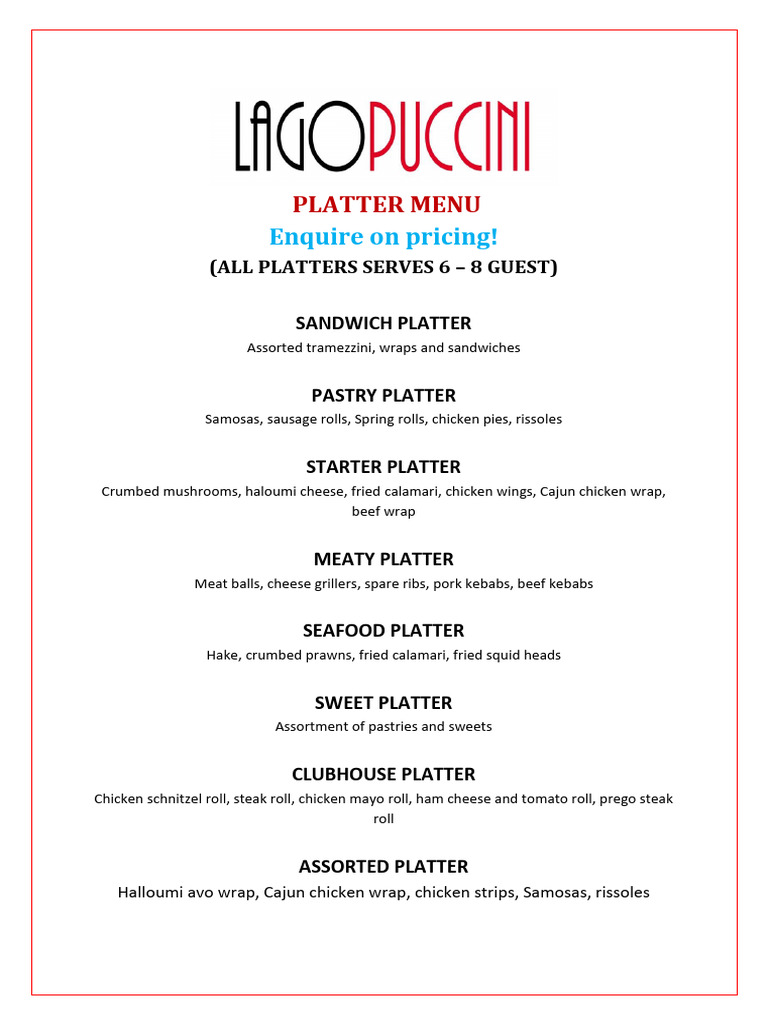 Lago Puccini Platter Menu | PDF