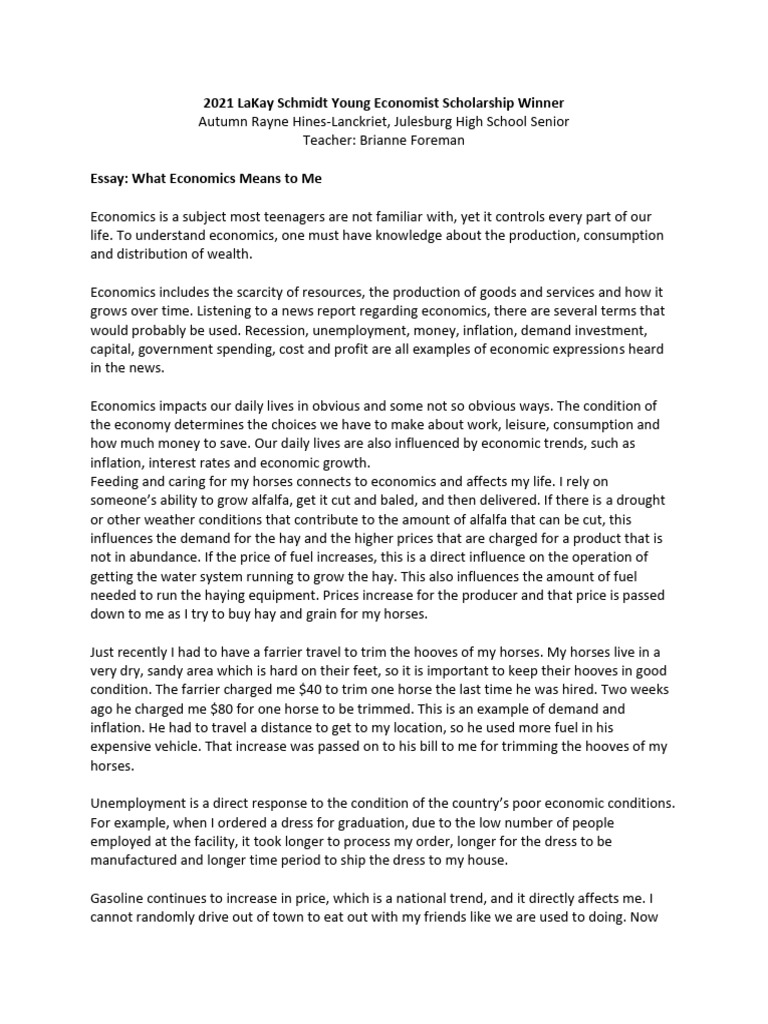 Economics in Daily Life: A Student's View | PDF | Economics ...