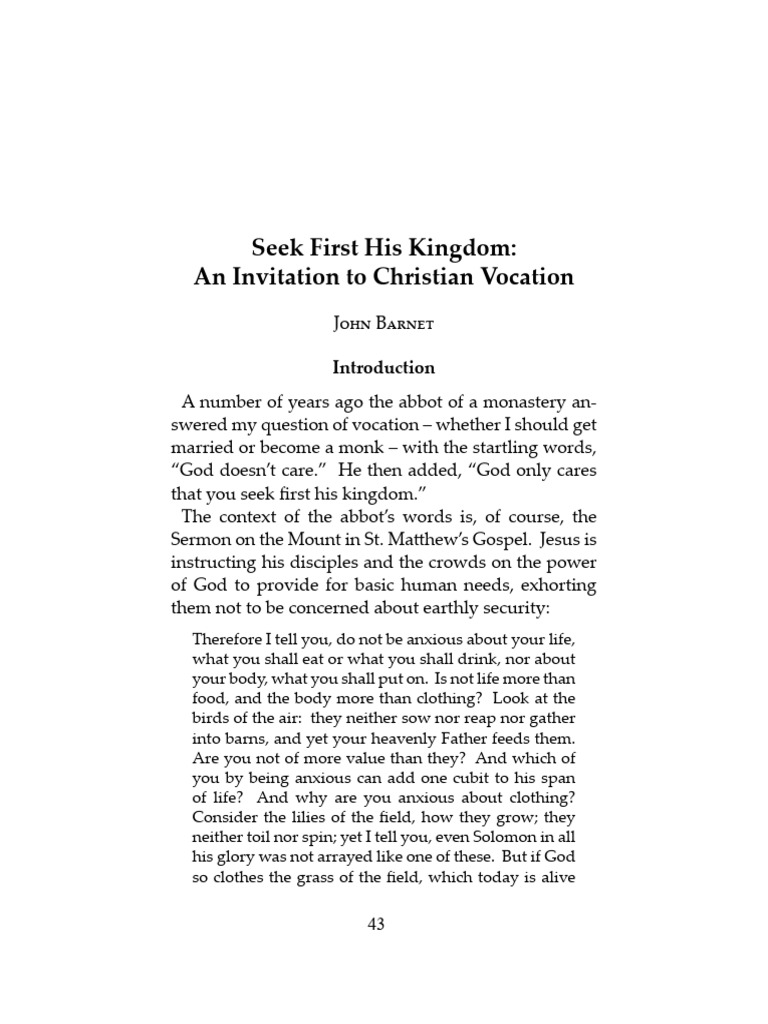 John Barnet - Seek First His Kingdom - An Invitation To Christian ...