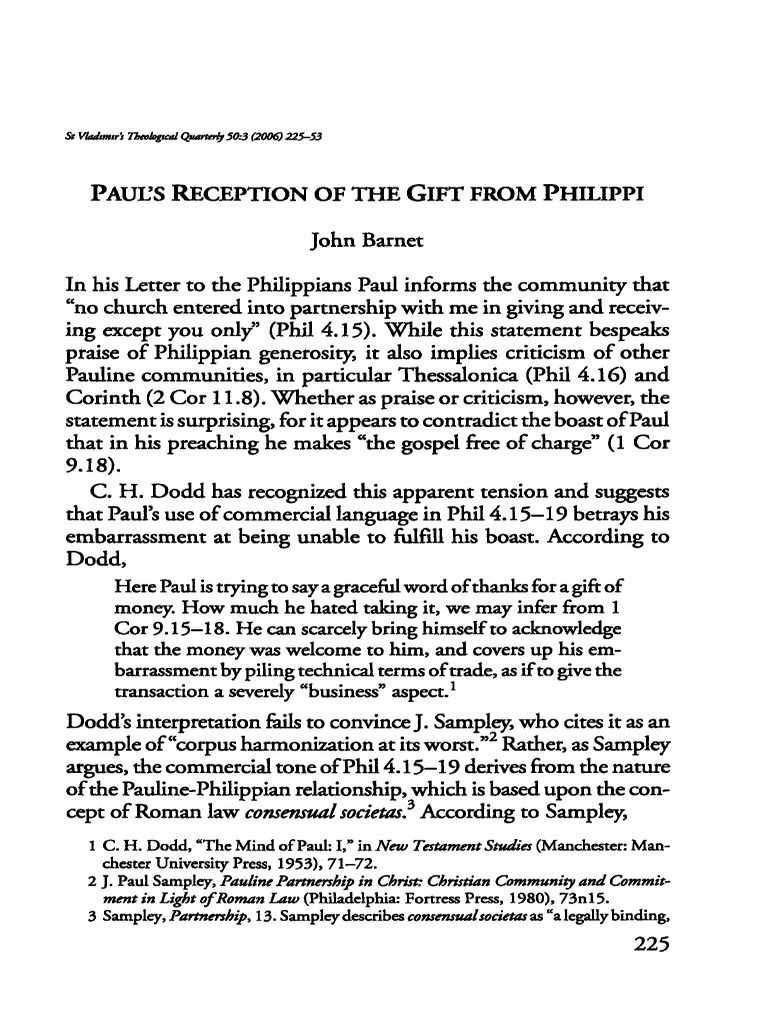 John Barnet - Paul's Reception of The Gift From Philippi | PDF ...