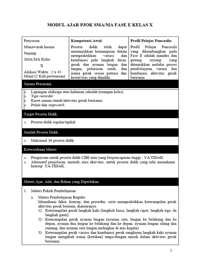 11 Modul Ajar Aktivitas Gerak Berirama - 27 - 07 - 2021 - Oke | PDF | Karier & Perkembangan