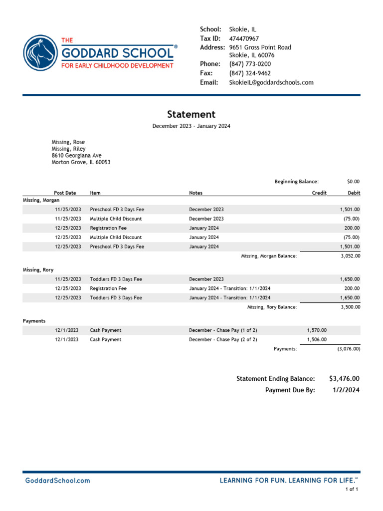 Preschool Fee Statement Summary | PDF | Financial Services | Banking ...