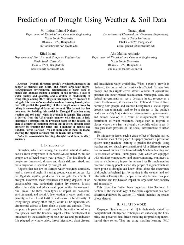 Prediction of Drought Using Weather Soil Data Final | PDF | Machine Learning | Drought