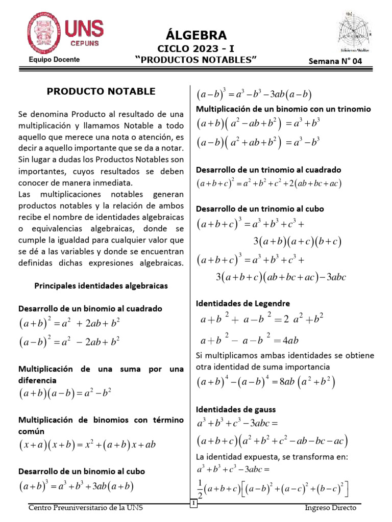 Álgebra Sem 04 - 2023 I | PDF | Multiplicación | Notación Matemática