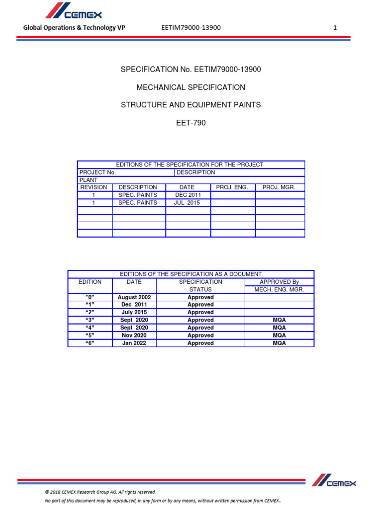 CEMEX Mechanical Paint Specification EETIM79000 | PDF | Corrosion | Paint