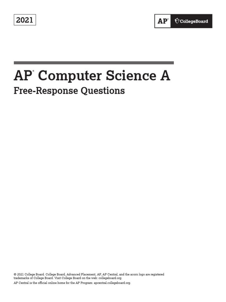Ap Computer Science A 2021 Free Response Questions Pdf Boolean Data Type Integer Computer