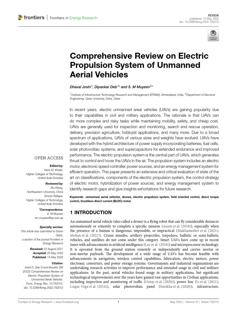 Comprehensive Review On Electric Propulsion System Pdf Unmanned Aerial Vehicle Electric Motor