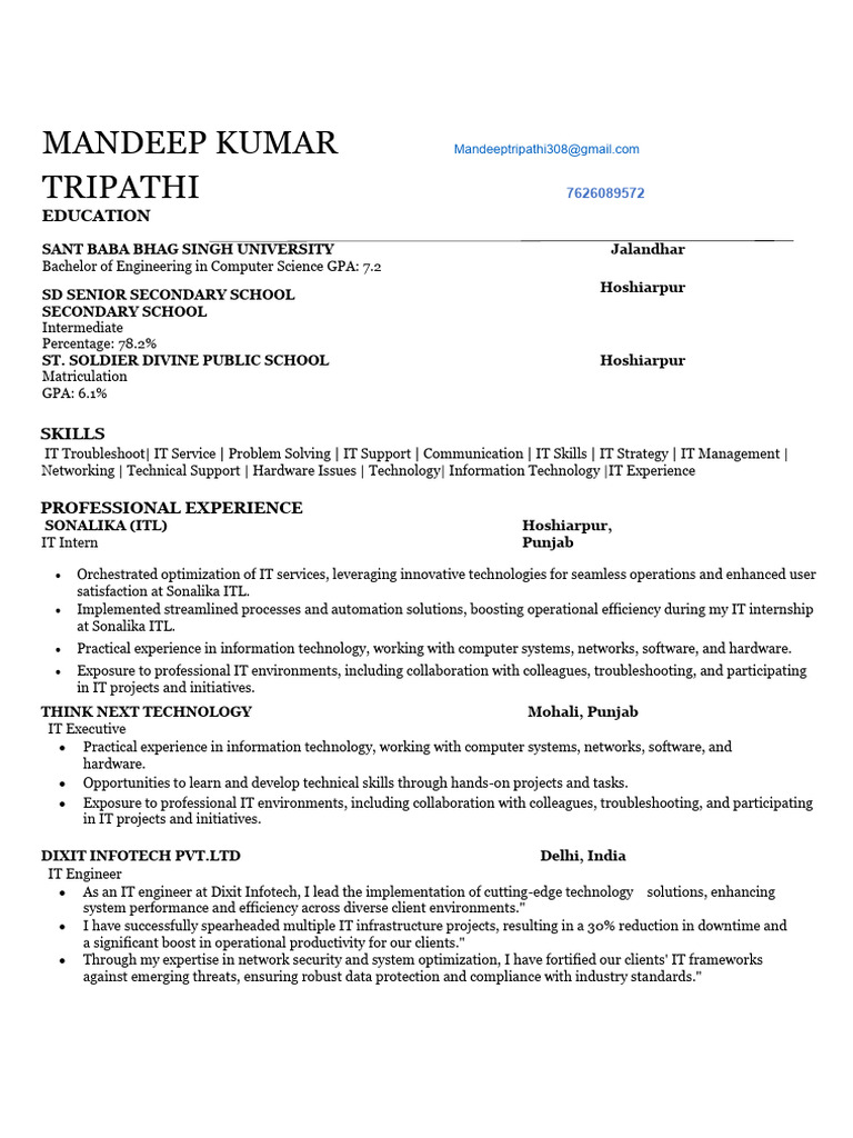 Mandeep Resume Download Free Pdf Information Technology Computing