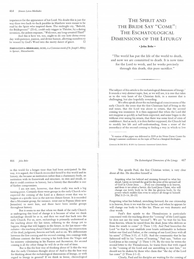 Behr-Eschatological Dimensions of Liturgy | PDF | Jesus | Resurrection ...