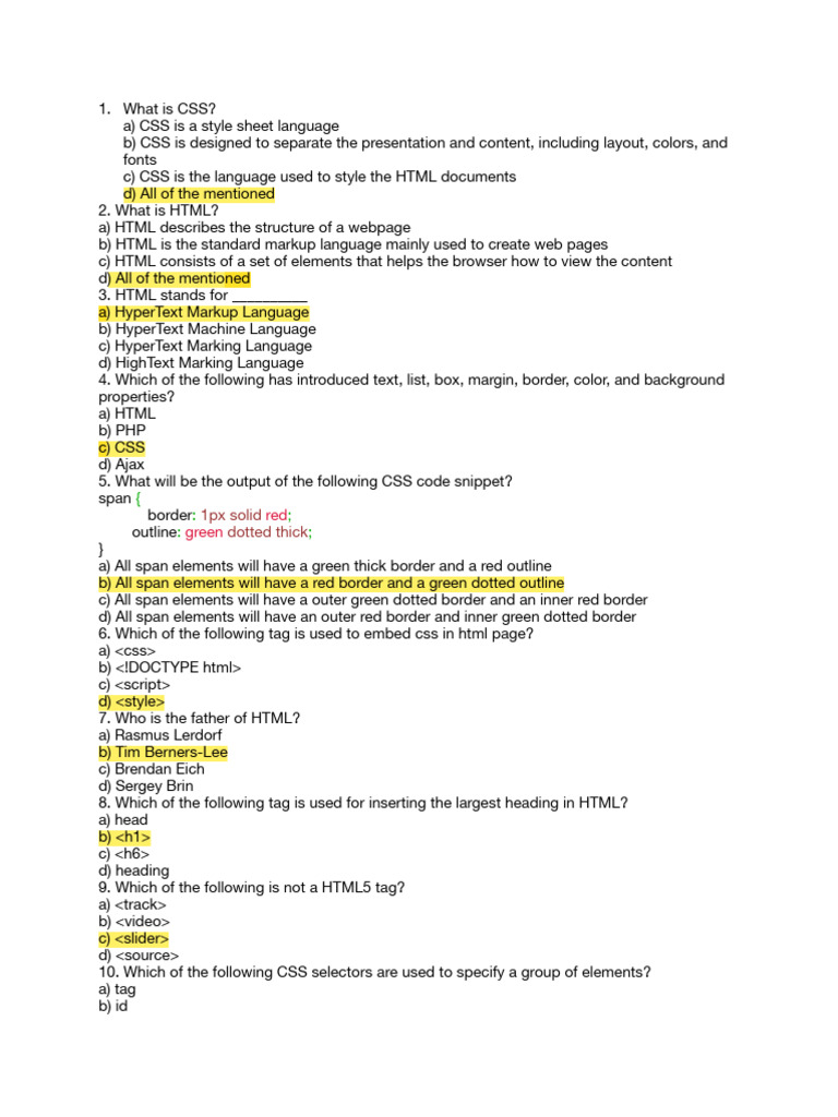 HTML Css Quizz | PDF | Html | Internet