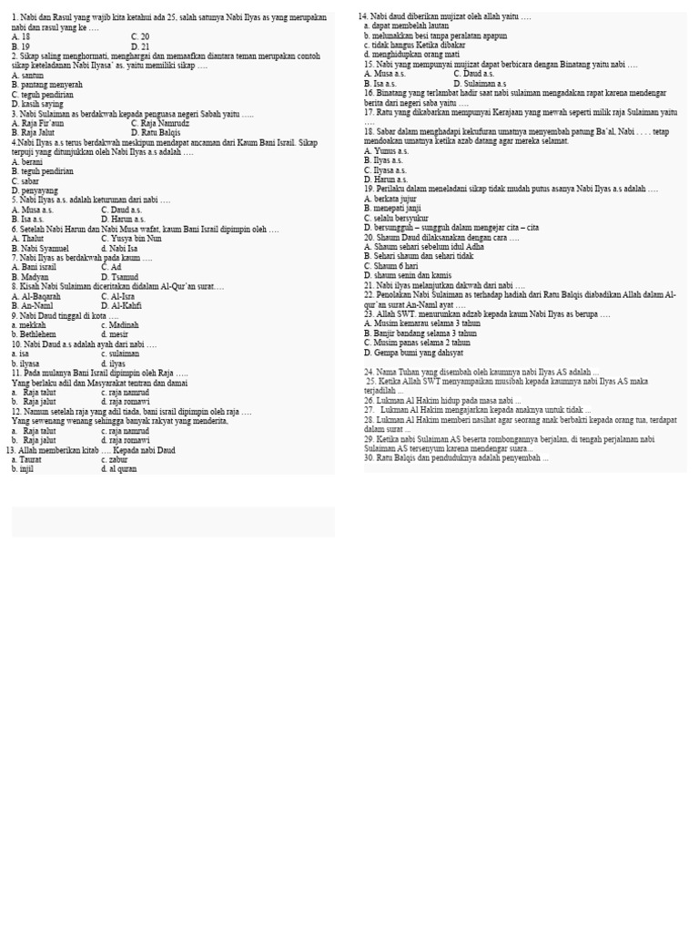 Soal Pai Kelas 5 | PDF