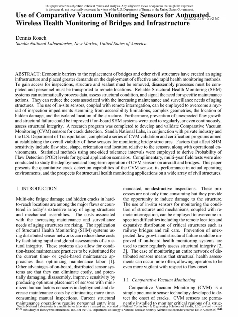 Use of Comparative Vacuum Monitoring Sensors For Automated, Wireless ...