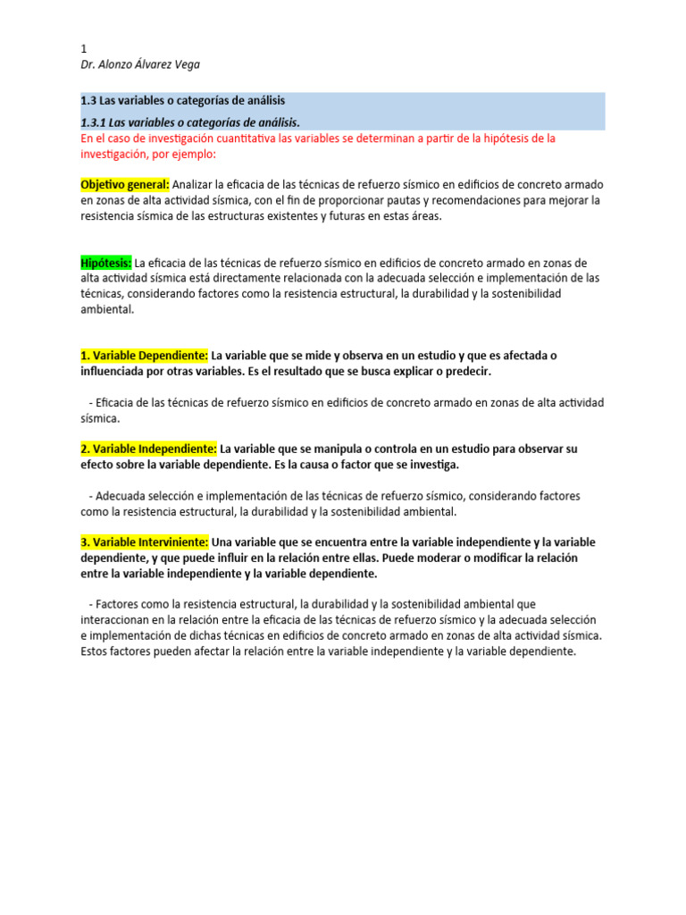 Variables, Categorías, Matrices, Alcances e Hipótesis | PDF | Hormigón ...