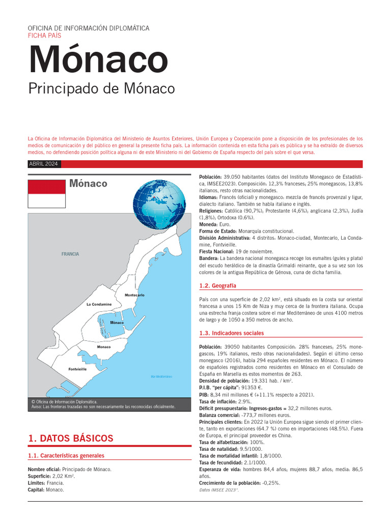 Monaco Ficha Pais | PDF | Mónaco | España