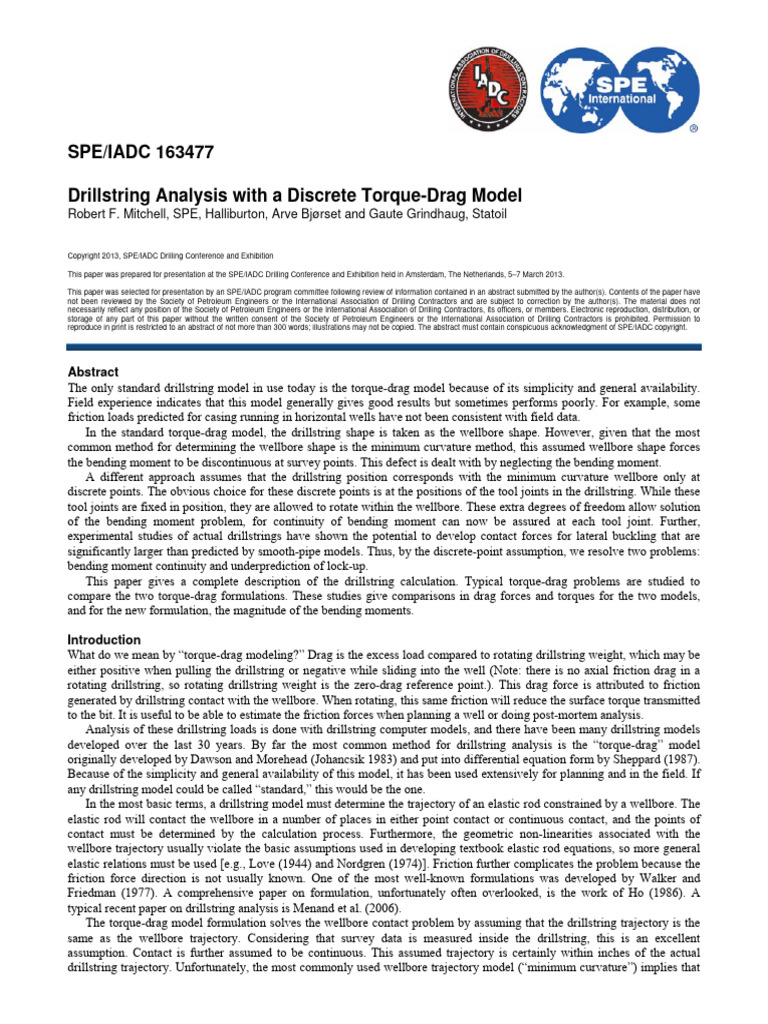 Drillstring Analysis With Discrete Torque & Drag Model | PDF | Bending ...