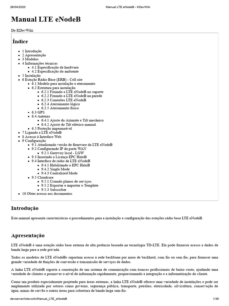 Manual de Instalação LTE eNodeB | PDF | Endereço de IP | Rede de ...
