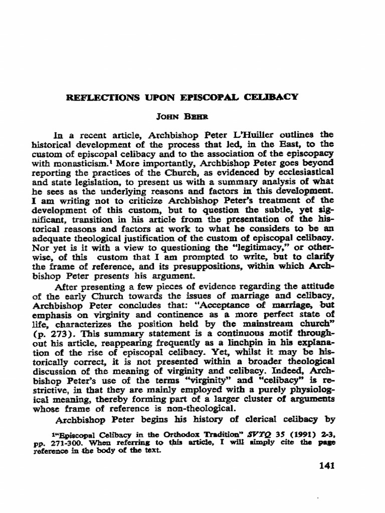 John Behr - Reflections Upon Episcopal Celibacy | PDF | Celibacy | Monk