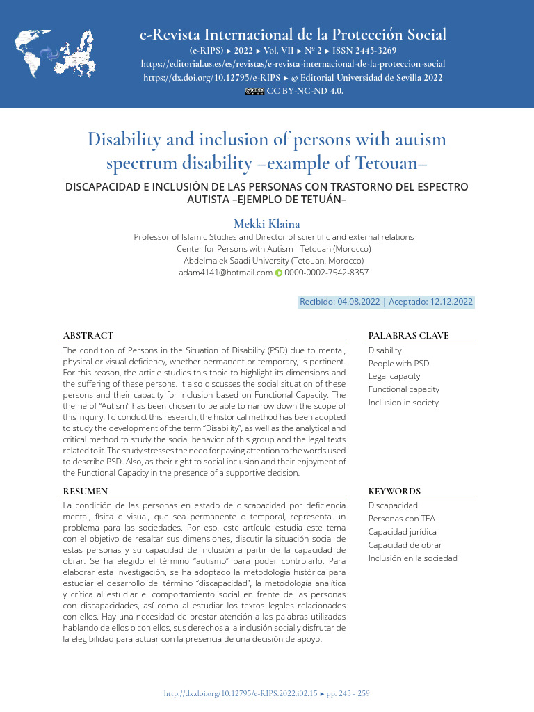 Disability and Inclusion of Persons With Autism Spectrum Disablility ...