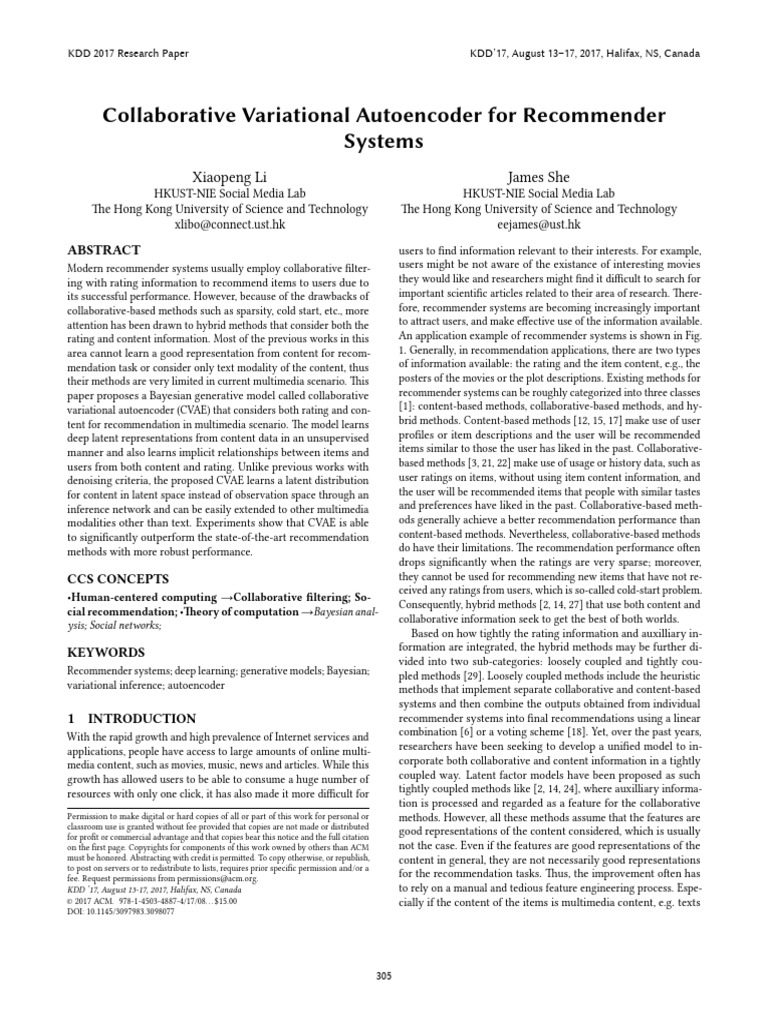 Li She 2017 Collaborative Variational Autoencoder For Recommen Pdf Deep Learning