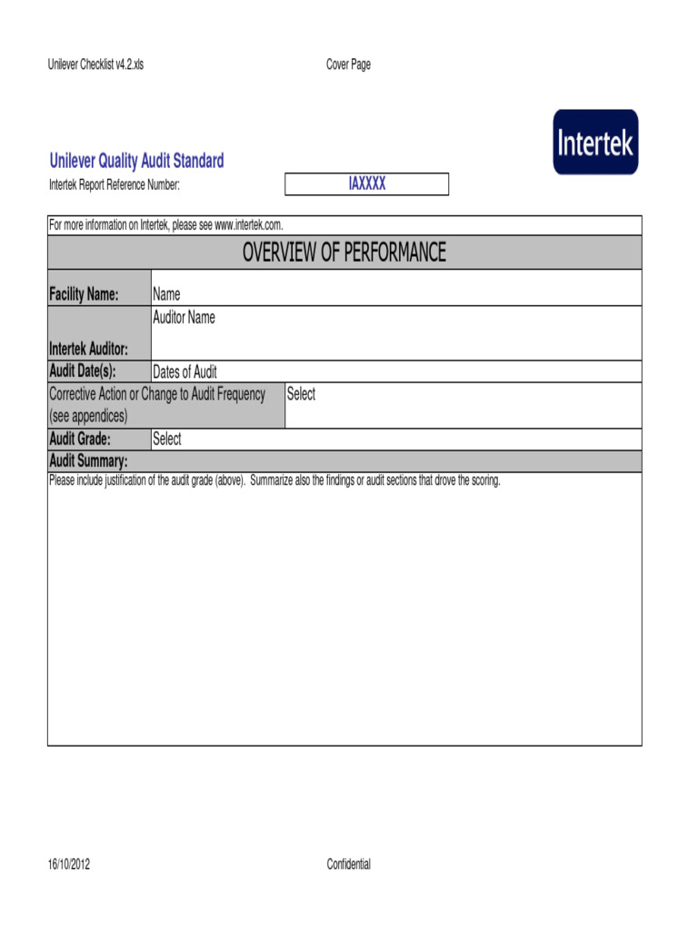 Unilever Quality Audit Checklist v4.2 | PDF | Audit | Drinking Water