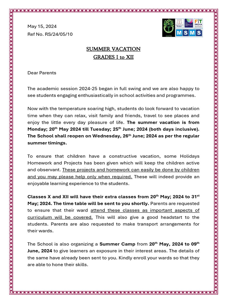 Cir - 10 Summer Vacation | PDF